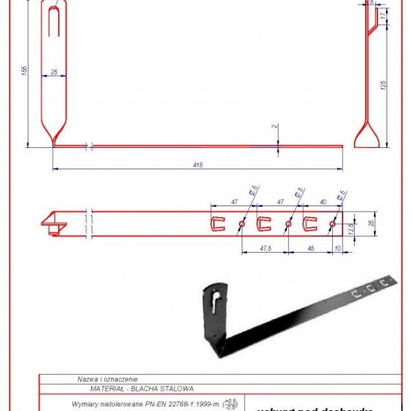 16a. Bracket mounted under tiling twisted L -415 H 130mm. ZZ - Osprzęt ...