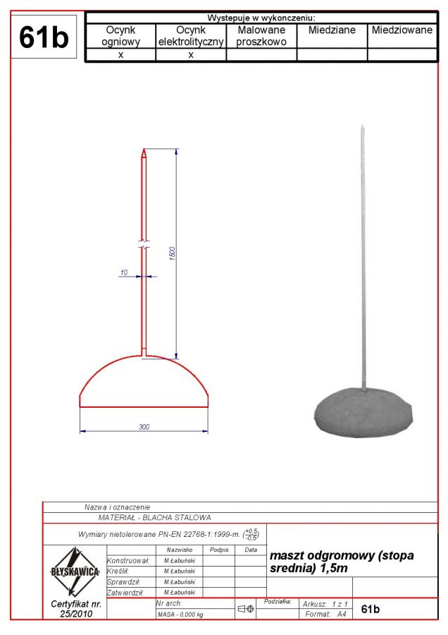 61b. Lightning mast (average concrete base) 1,5m - Osprzęt odgromowy ...